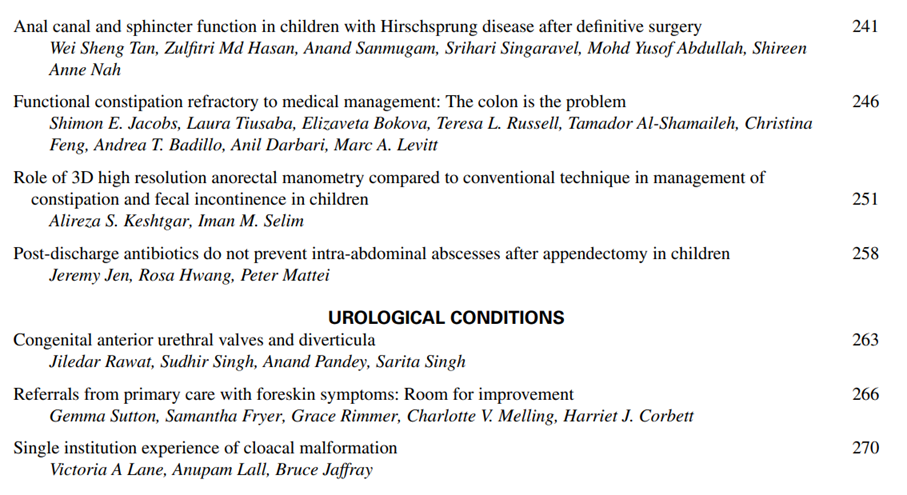 JPS Colorectal, Urology | British Association of Paediatric Surgeons