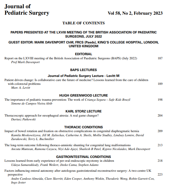 JPS table of contents | British Association of Paediatric Surgeons